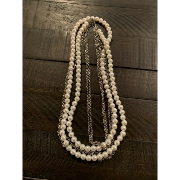 Unbranded | Jewelry | Strand Of Pearls With Double Silver Chain | Poshmark